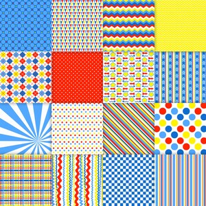 Red, Yellow and Blues Digital Paper - Digital Paper Pack - 16 Designs ...