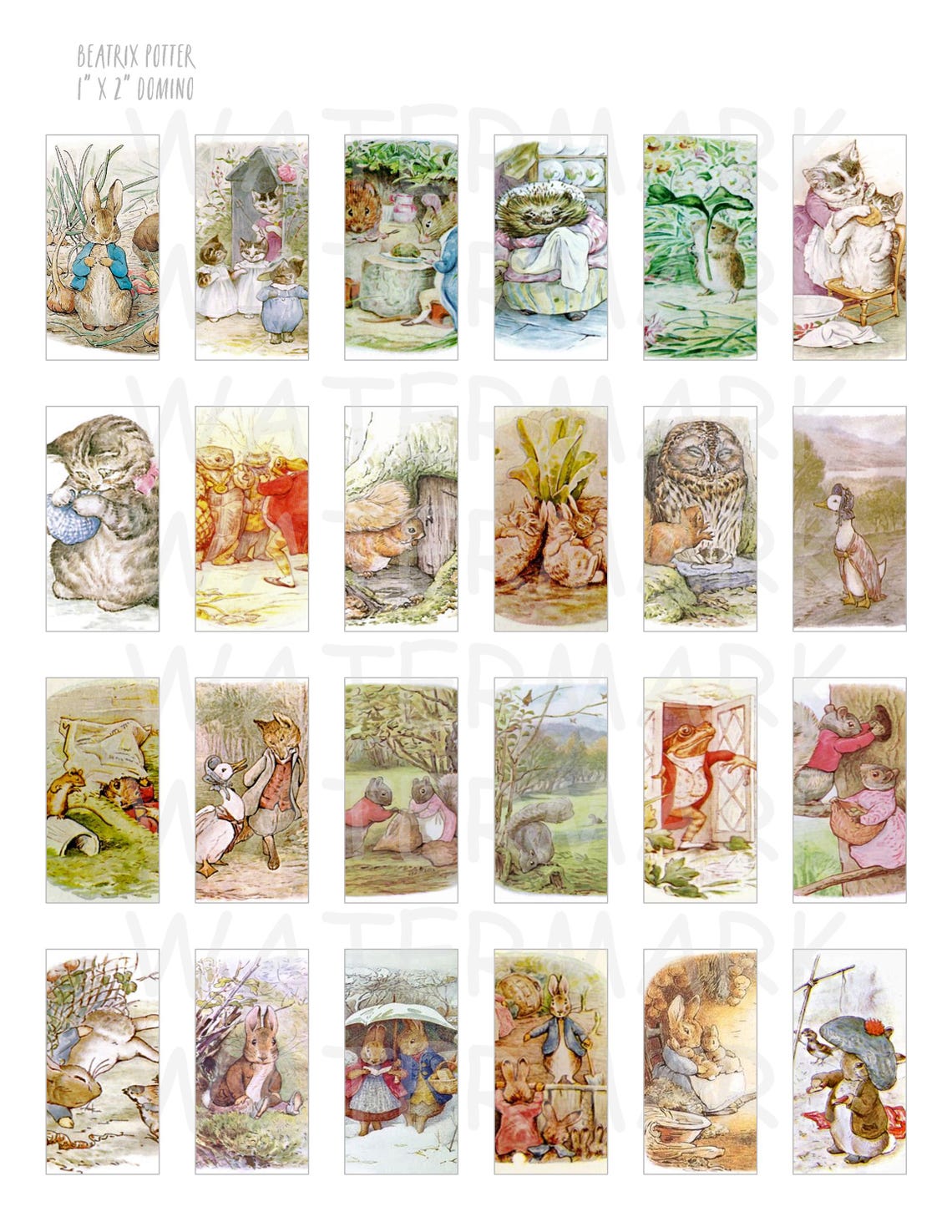Beatrix Potter Illustrations - Digital Collage Sheet - 1 X 2 Inch ...