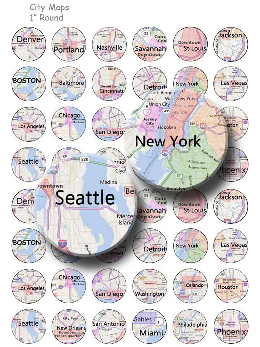 City Maps - Digital Collage Sheet - 1 Inch Round Circles - INSTANT ...