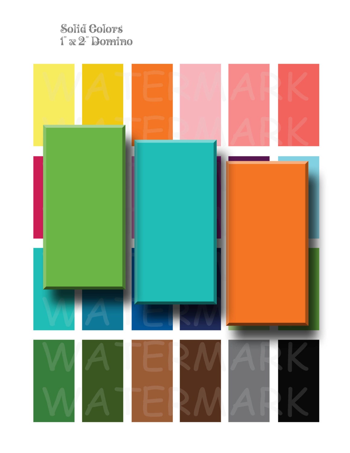 Solid Colors Digital Collage Sheet 1 X 2 Inch Domino | Etsy