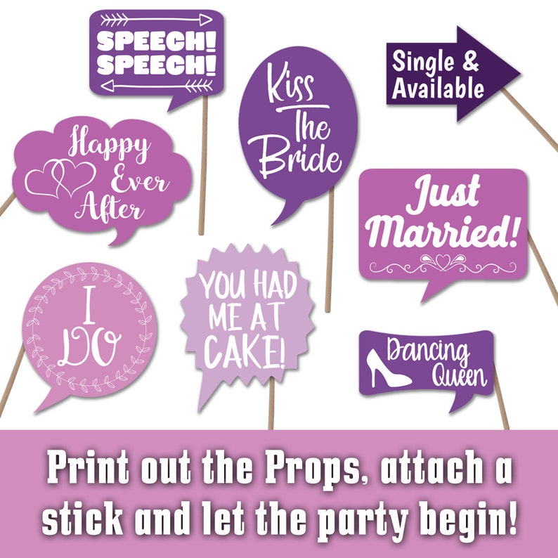 Wedding Photo Booth Prop Signs and Decorations - Purple With White ...