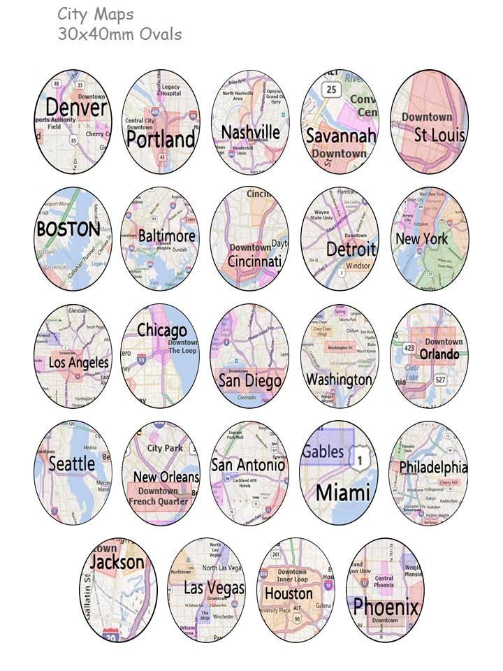 City Maps - Digital Collage Sheet - 30x40mm Ovals - INSTANT DOWNLOAD ...