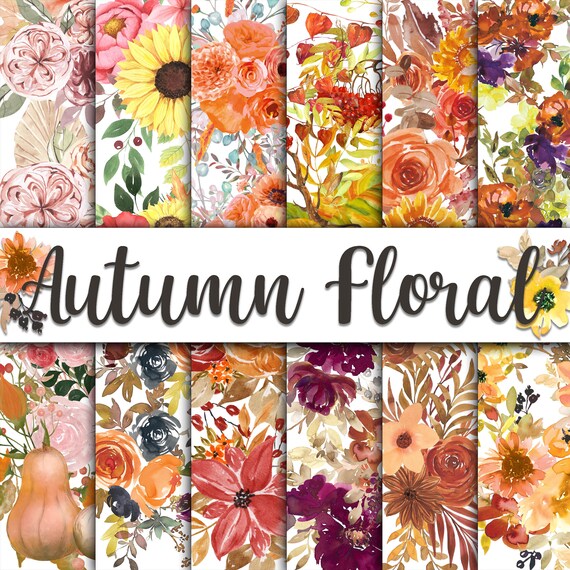 Autumn Floral Digital Paper Watercolor Flower Backgrounds - Etsy