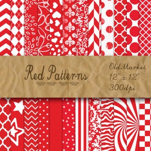 Red Patterns Digital Paper - Red Patterned Backgrounds - 24 Papers ...
