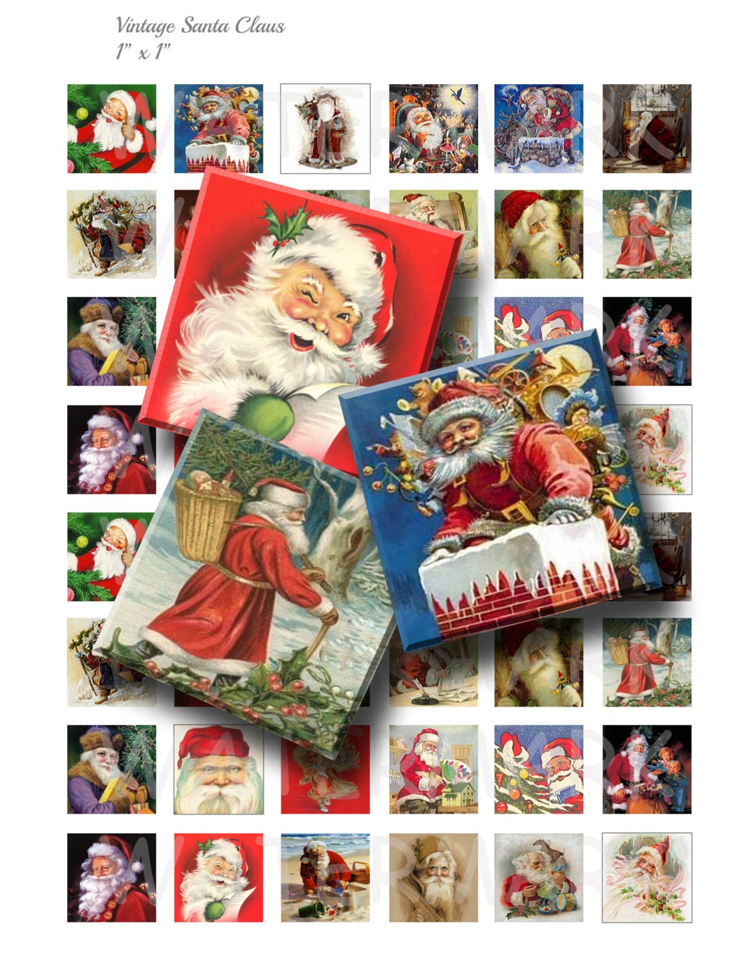 Vintage Santa Claus - Digital Collage Sheet - 1 Inch (1 X 1) - INSTANT ...