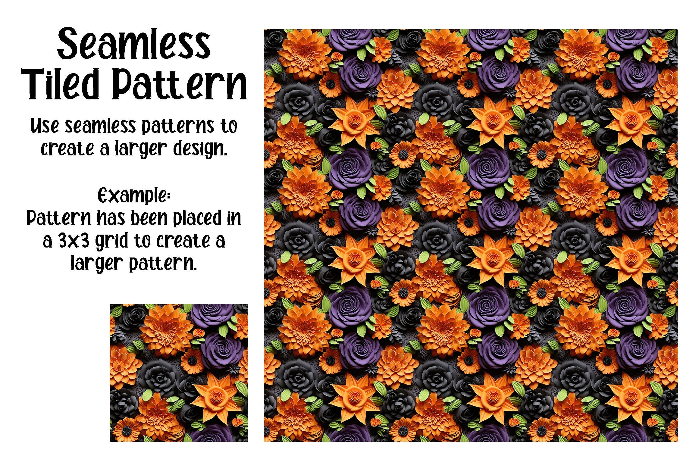 3d Halloween Flowers - 3d Floral Seamless Patterns - 16 Designs ...