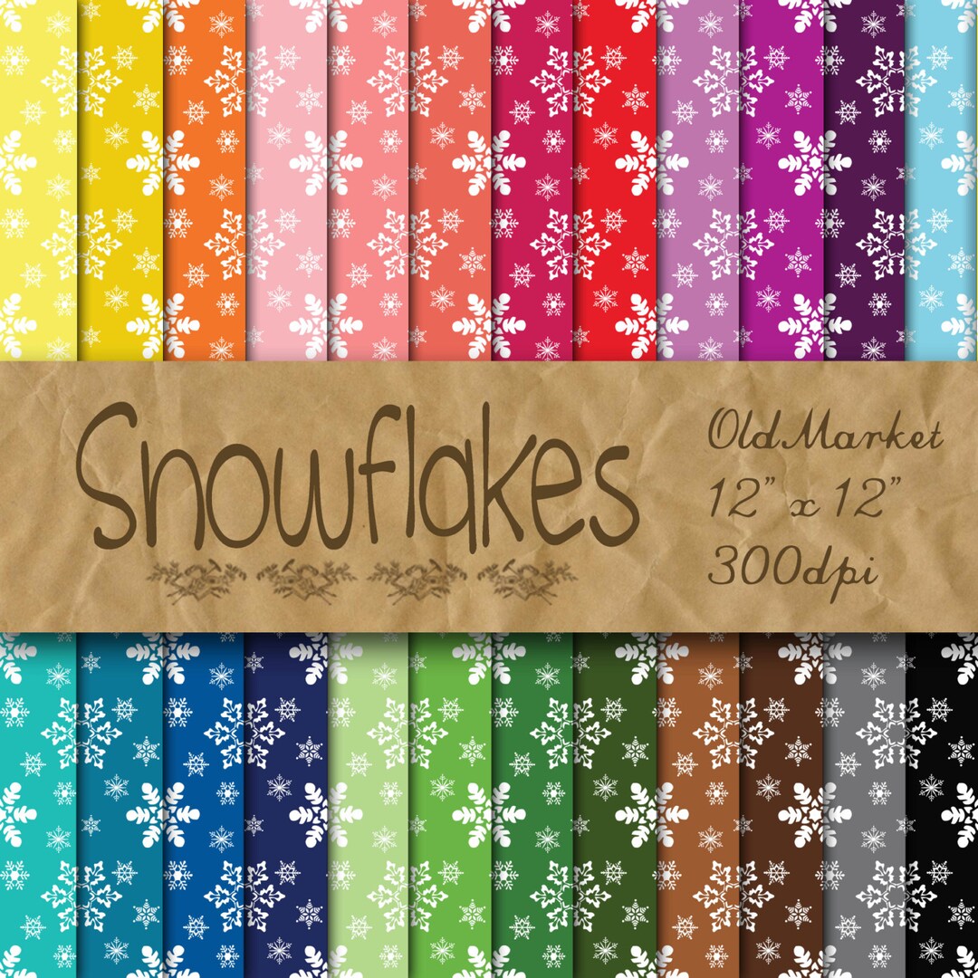 Snowflakes Digital Paper - White Snowflakes on Colorful Backgrounds ...