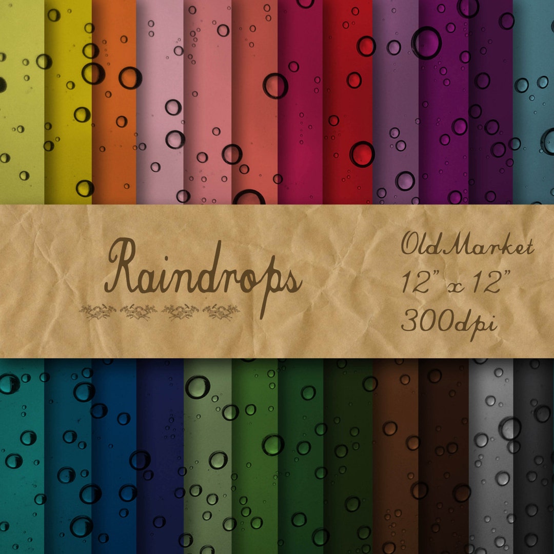 Raindrops Digital Paper - Colorful Water Drops Textures - 24 Colors ...