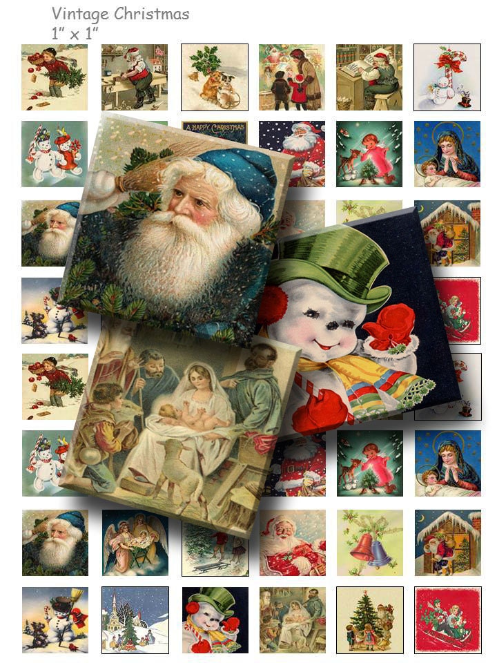 Vintage Christmas Digital Collage Sheet 1 inch 1 x 1 | Etsy