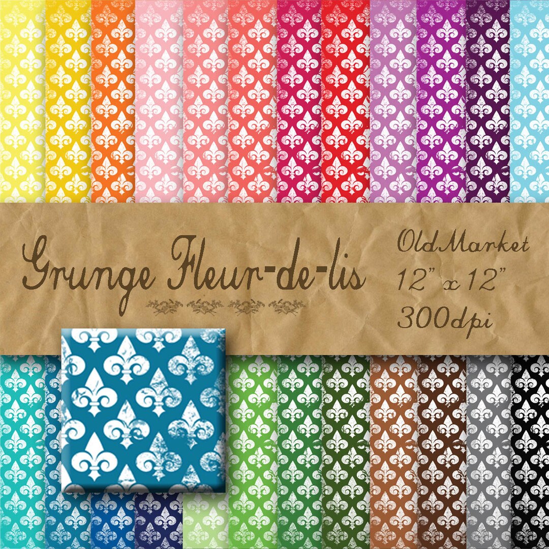 Fleur-de-lis Digital Paper - Colorful Grunge Fleur-de-lis Backgrounds ...