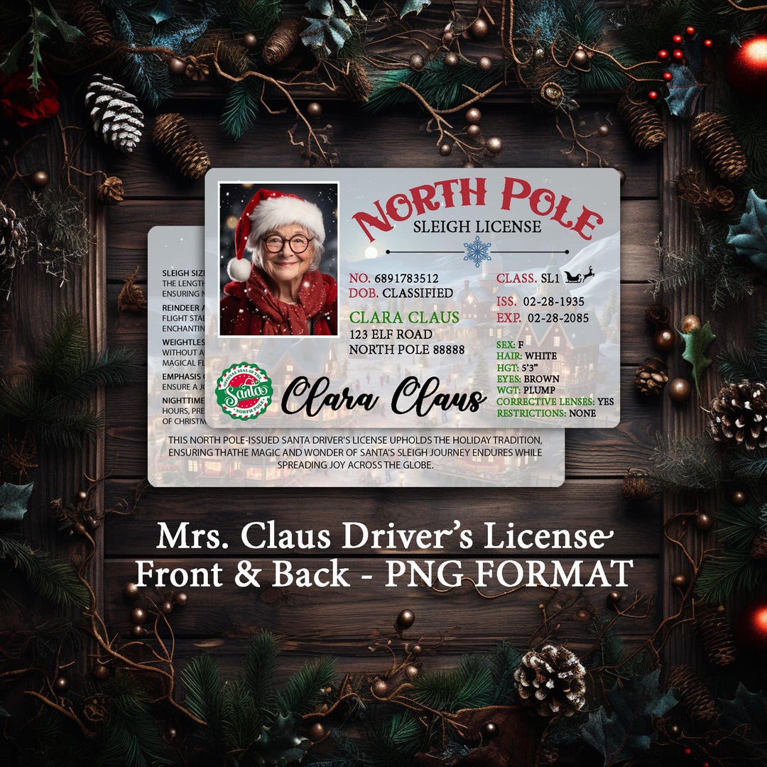 Mrs. Claus License Sublimation Design - Mrs Santa Claus Drivers License ...