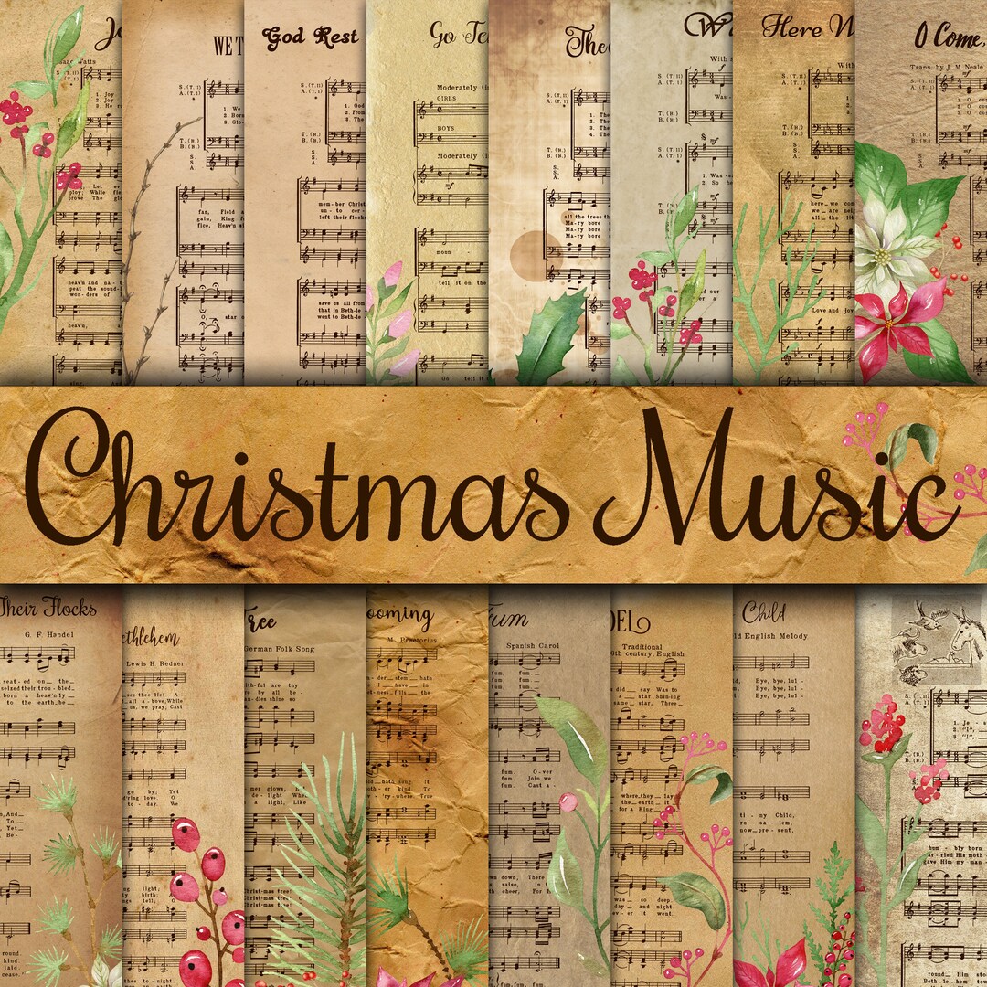 Vintage Christmas Music Digital Paper - Old Christmas Sheet Music ...