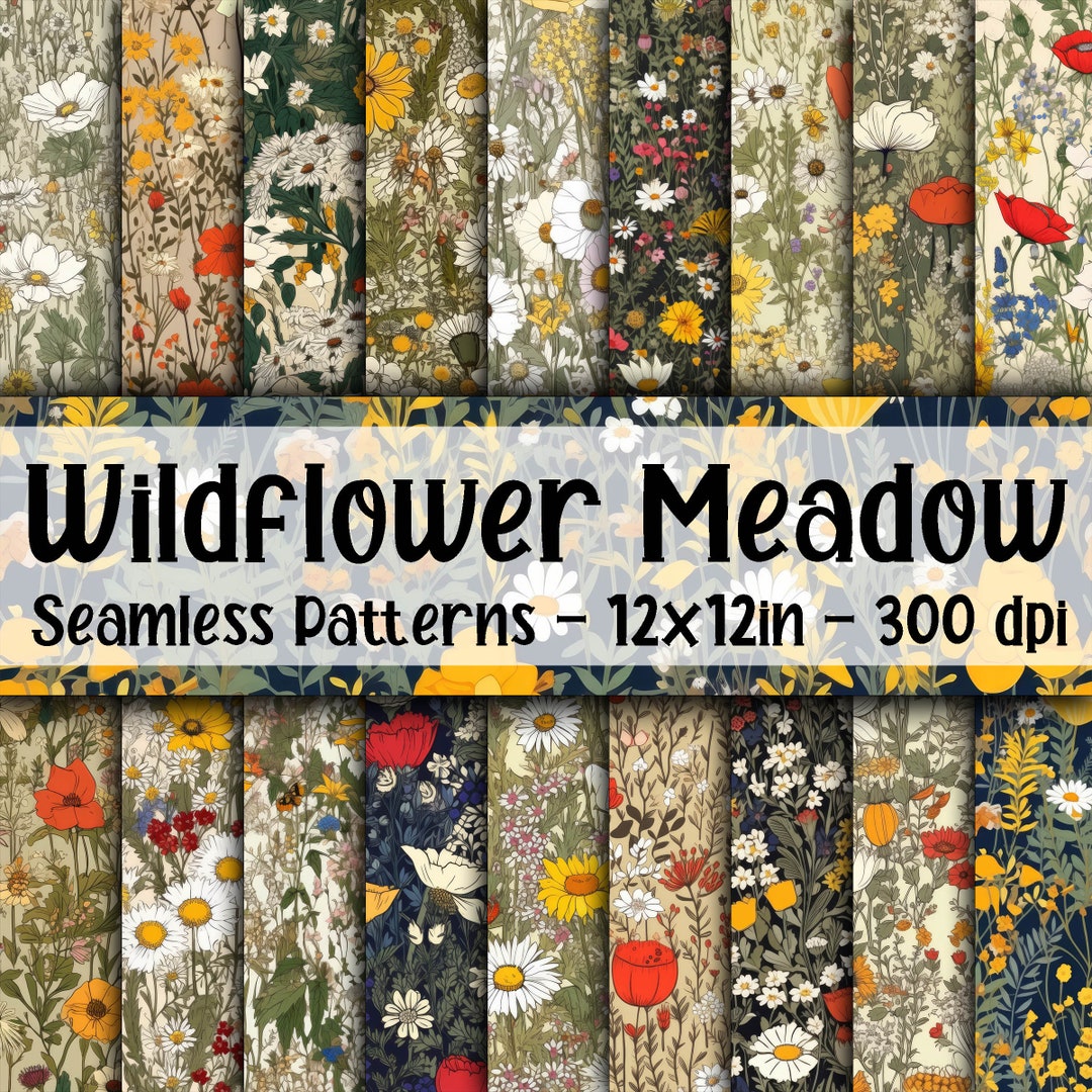Wildflower Meadow SEAMLESS Patterns - Wildflower Meadow Digital Paper ...