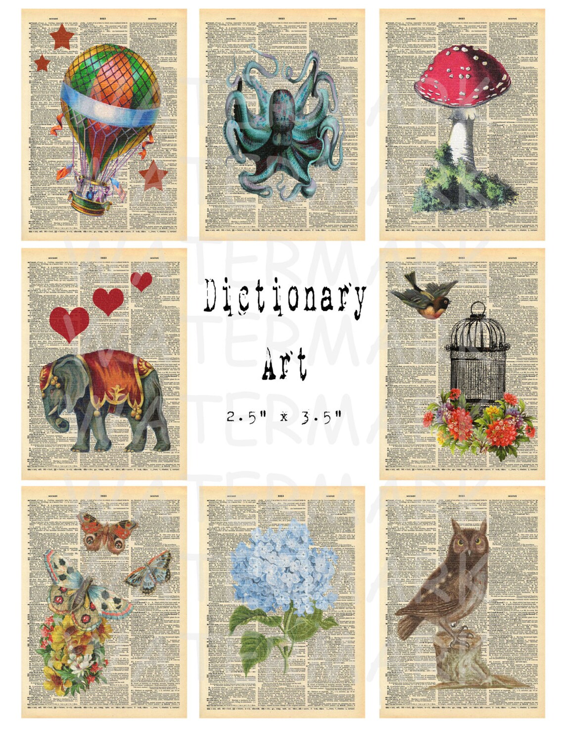 Digital Collage Sheet Dictionary Art 2.5 X 3.5 - Etsy