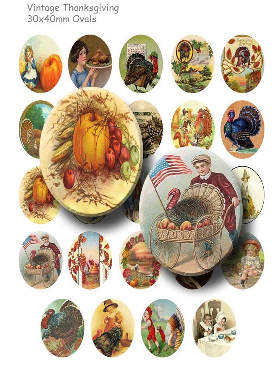 Vintage Thanksgiving - Digital Collage Sheet - 30x40mm Ovals - INSTANT ...