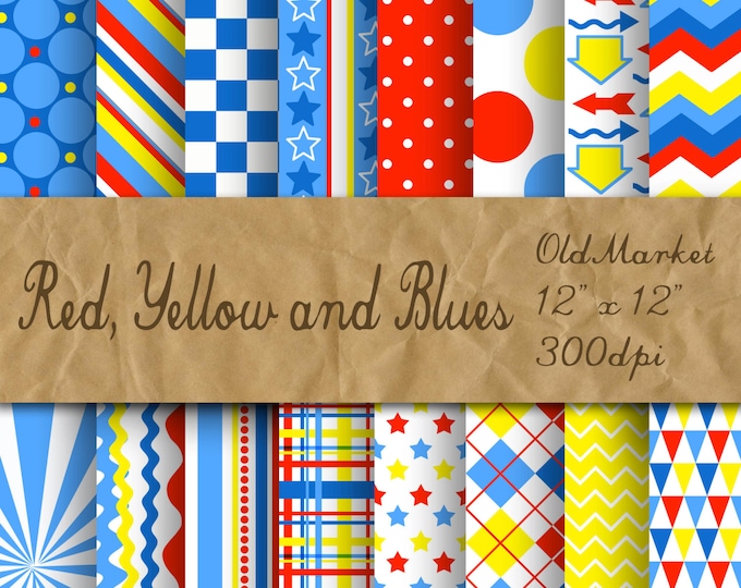 Red Yellow and Blues Digital Paper Digital Paper Pack 16 - Etsy