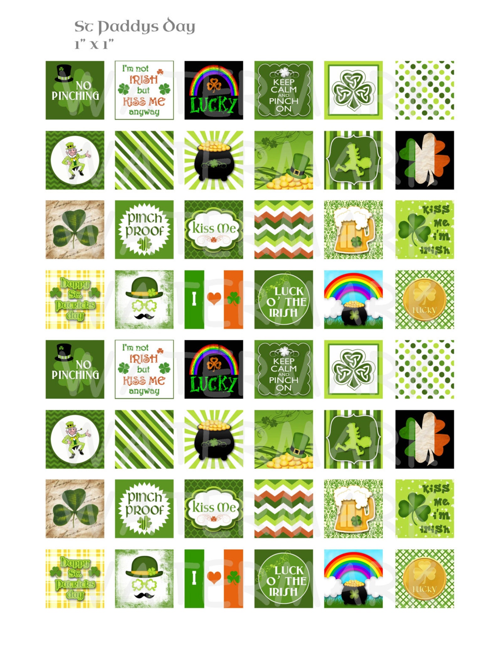 St Patricks Day Digital Collage Sheet 1 Inch 1 X 1 - Etsy