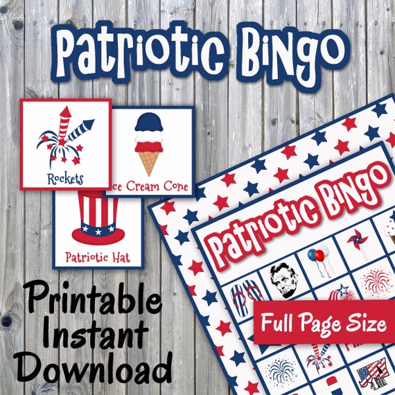 Patriotic Bingo Printable PDF 30 Different Cards FULL Page - Etsy