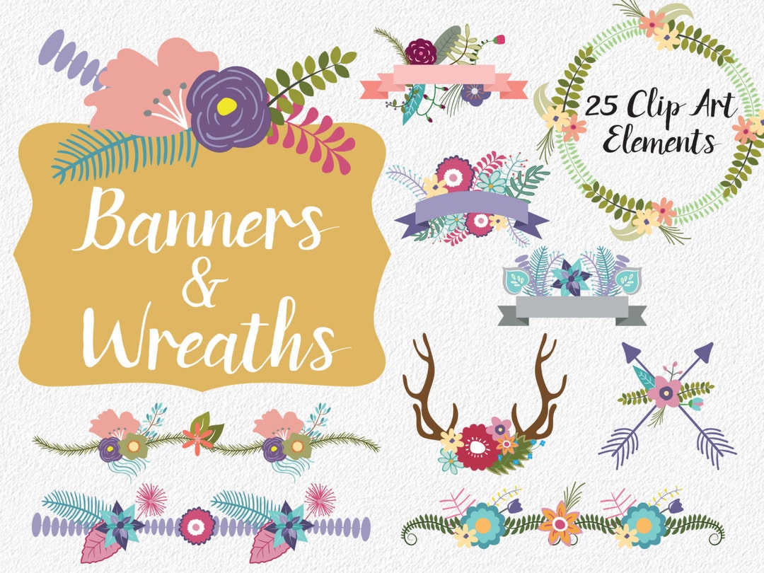 Floral Banners and Wreaths - Wedding Flowers Clip Art - Commercial Use ...