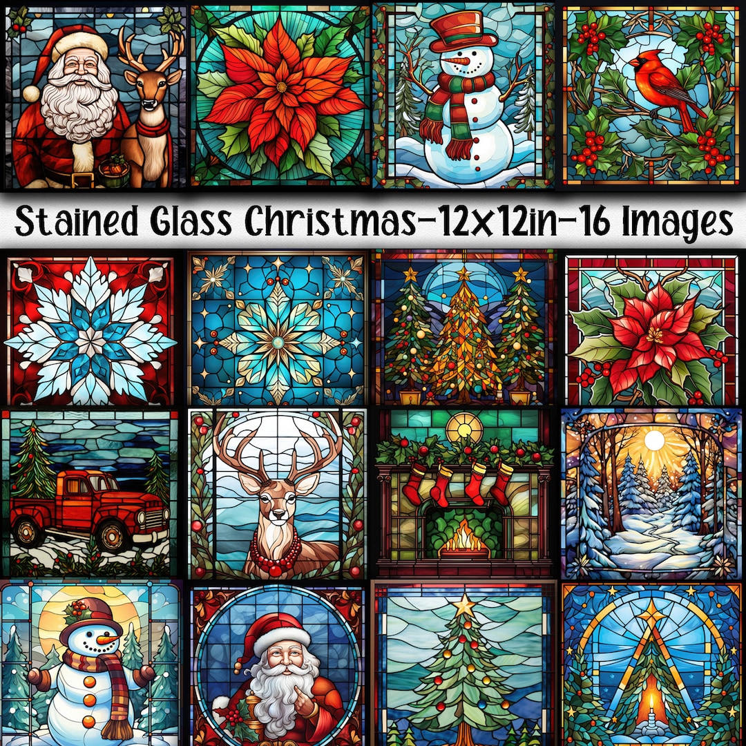 Stained Glass Christmas Digital Papers - Christmas Stained Glass ...