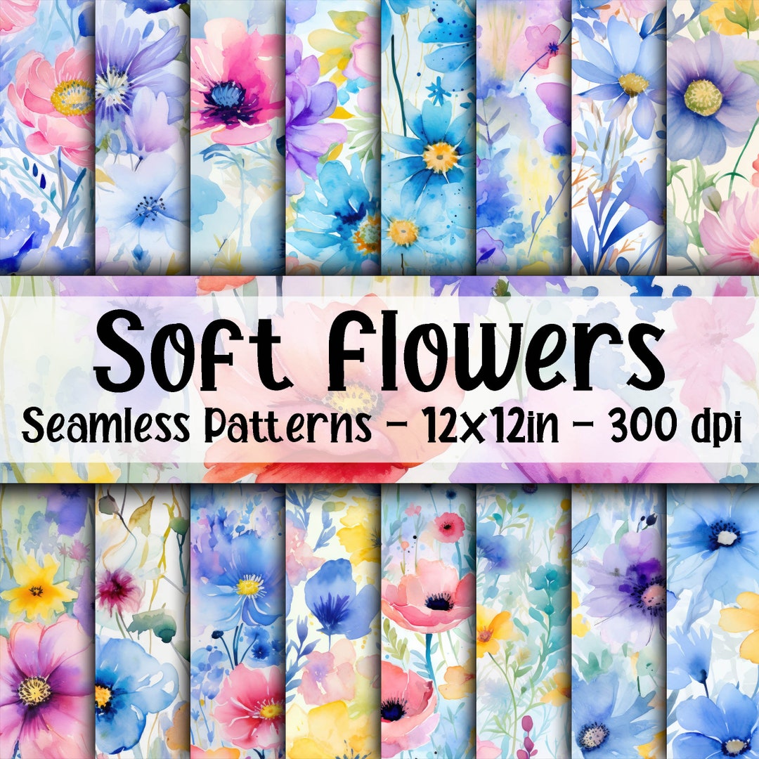 Soft Watercolor Flowers SEAMLESS Patterns - Pastel Floral Digital Paper ...
