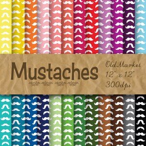 Mustaches Digital Paper - Colorful Mustache Digital Backgrounds - 24 ...