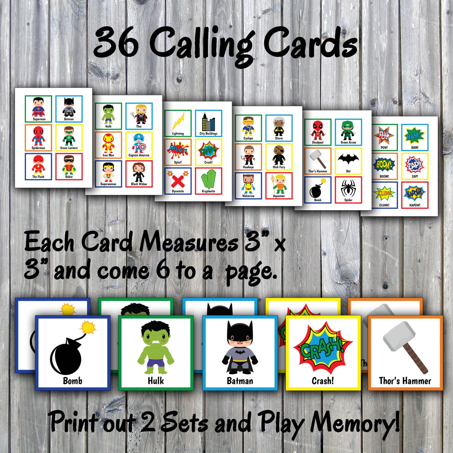 Superhero Bingo Printable Game - 30 Different Cards - Full Page Size ...