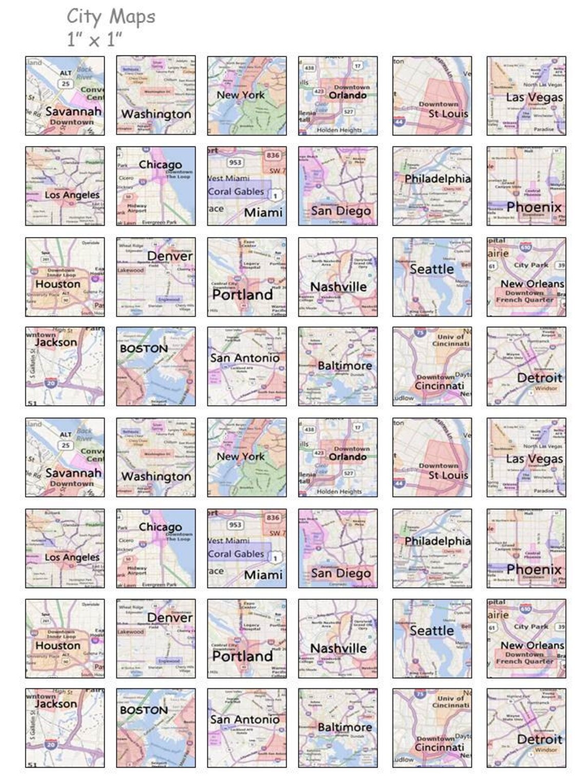 City Maps Digital Collage Sheet 1 Inch 1 X 1 INSTANT - Etsy