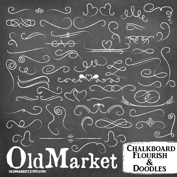 Chalkboard Clip Art Flourish and Doodles Clipart Set - Etsy