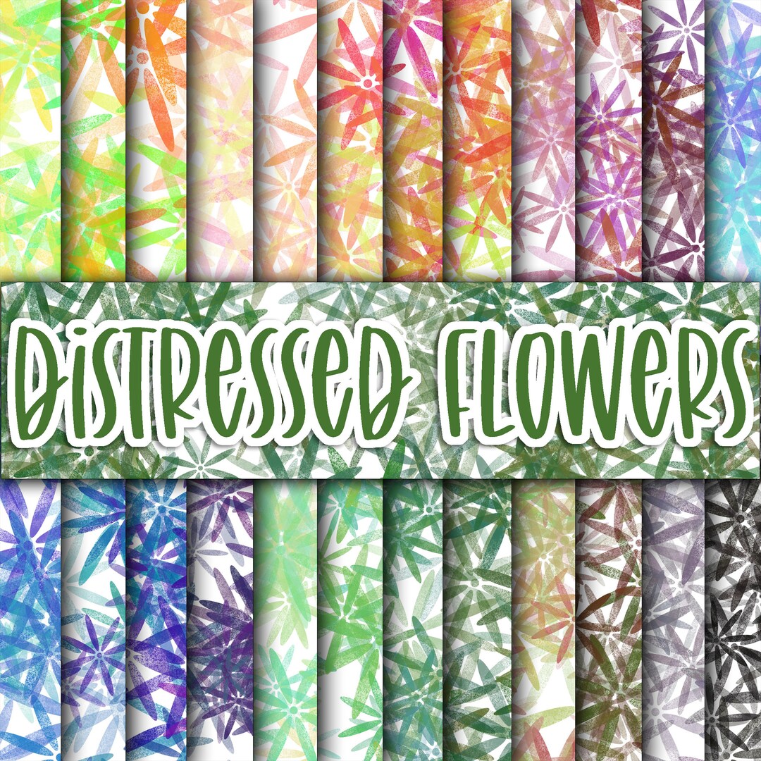 Distressed Flowers Digital Papers - Colorful Floral Backgrounds and ...