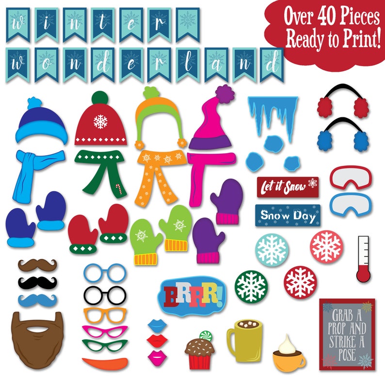 Winter Photo Booth Props and Decorations Christmas Printable - Etsy