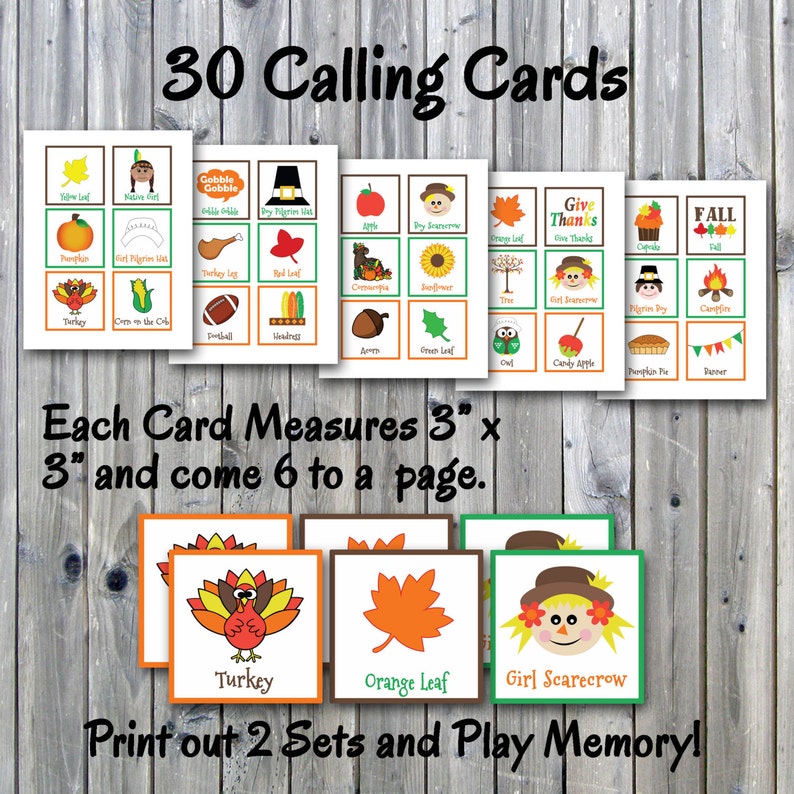 Autumn Bingo Printable PDF - Thanksgiving Bingo - 30 Different Cards ...