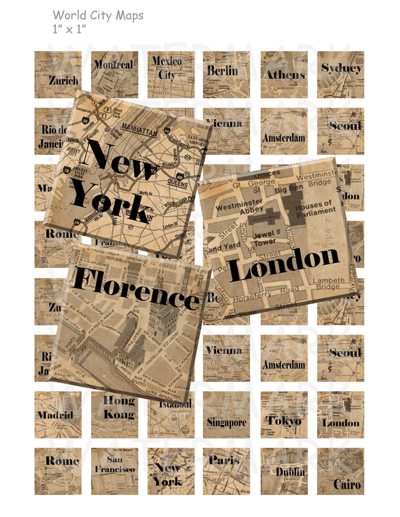 World City Maps Digital Collage Sheet 1 Inch 1 X 1 - Etsy