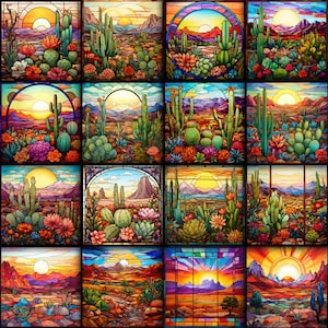 Stained Glass Desert Scene Digital Papers - Desert Stained Glass ...