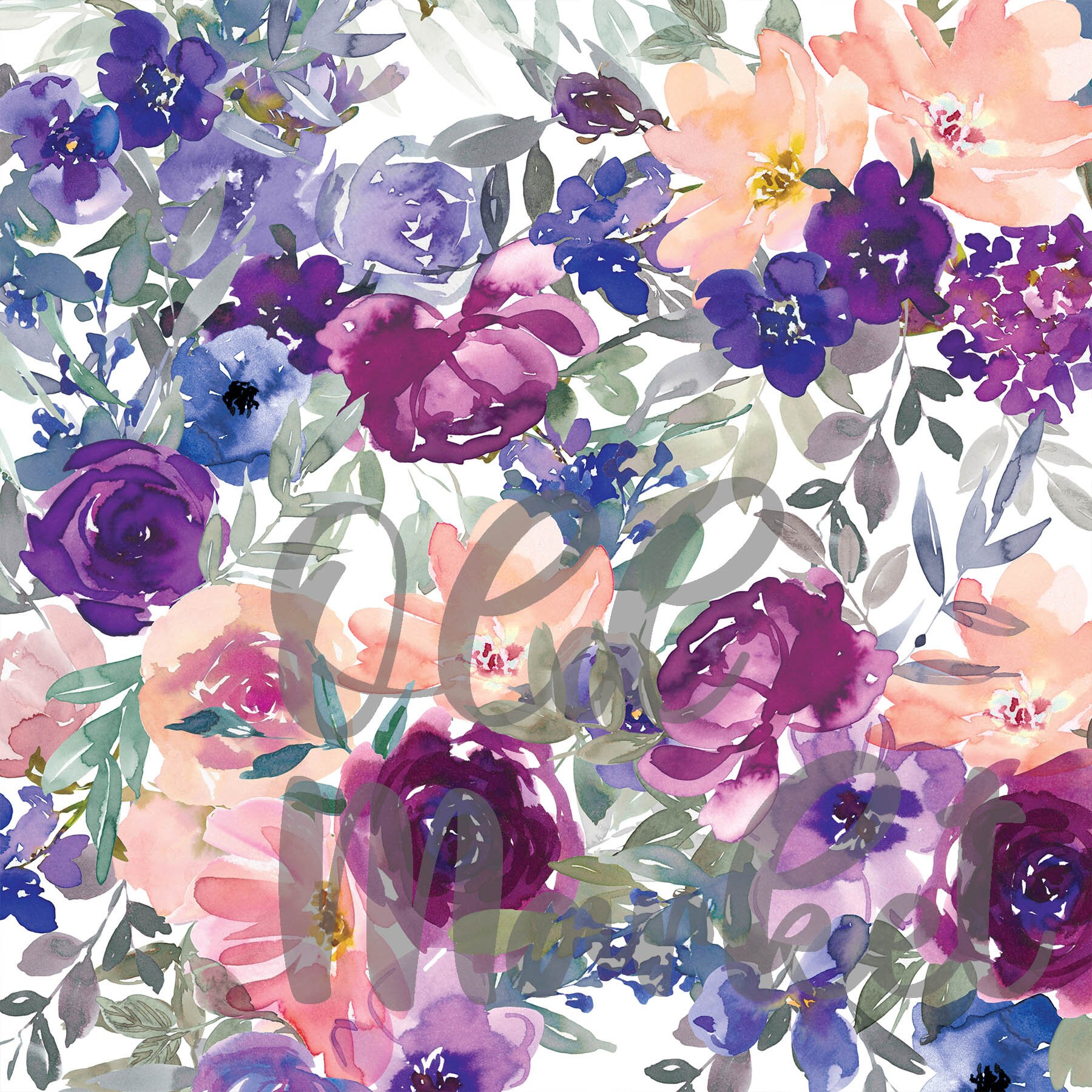 Purple Floral Medley Digital Paper Watercolor Flower - Etsy