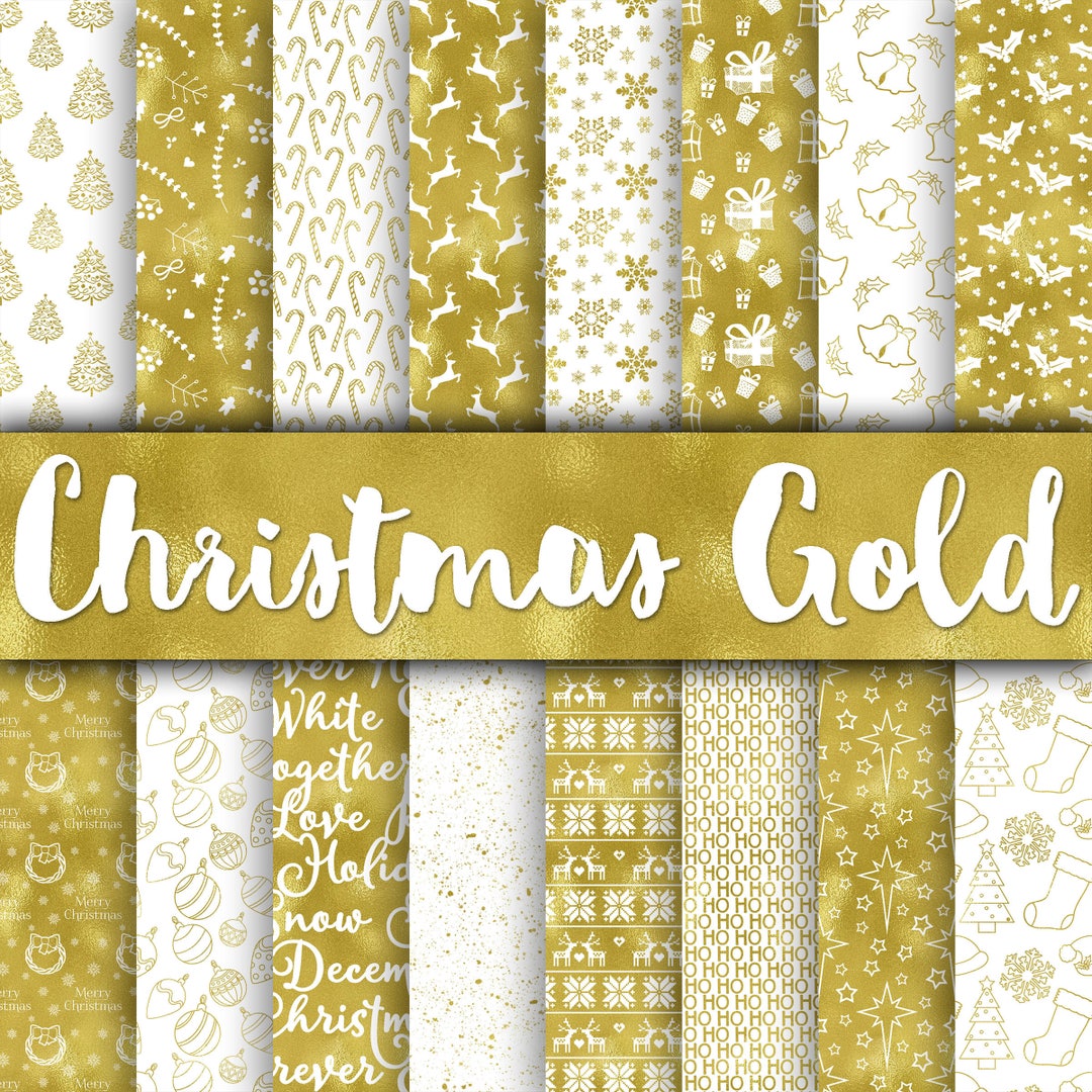 Christmas Gold Digital Paper - Gold and White Christmas Backgrounds ...