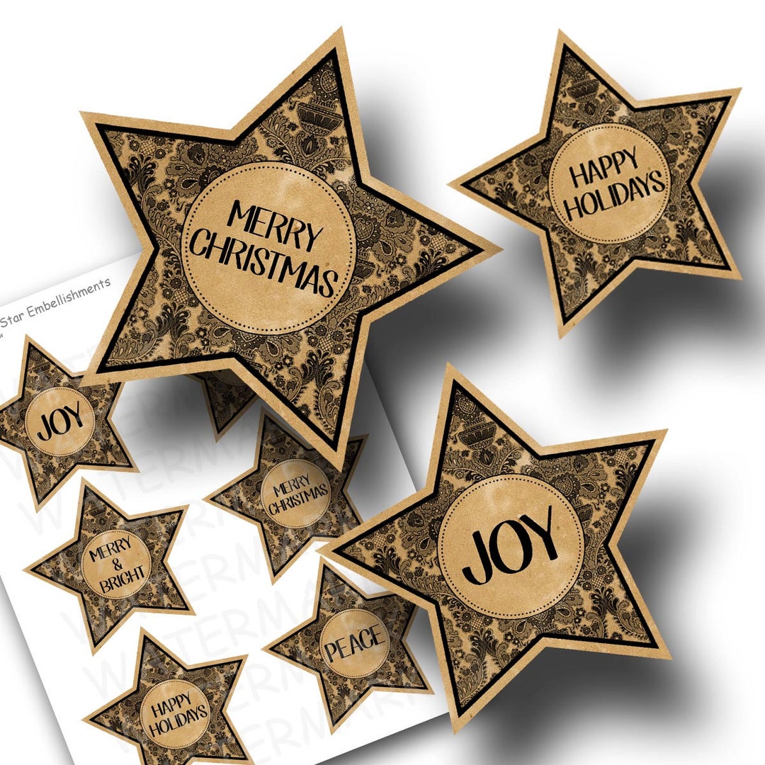 Printable Digital Christmas Star Embellishments or Gift Tags - INSTANT ...