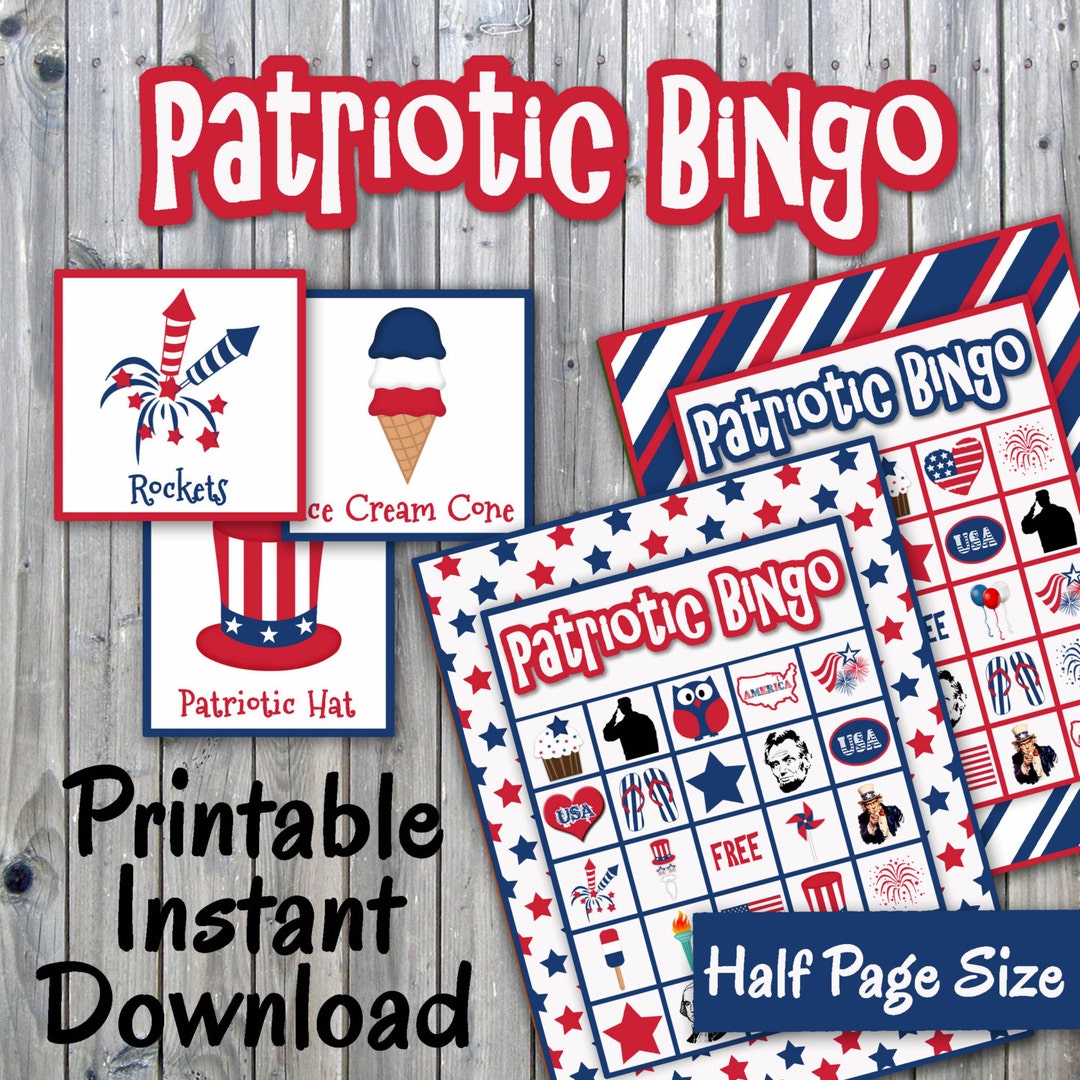 Patriotic Bingo Printable PDF - 30 Different Cards - Half Page Size ...