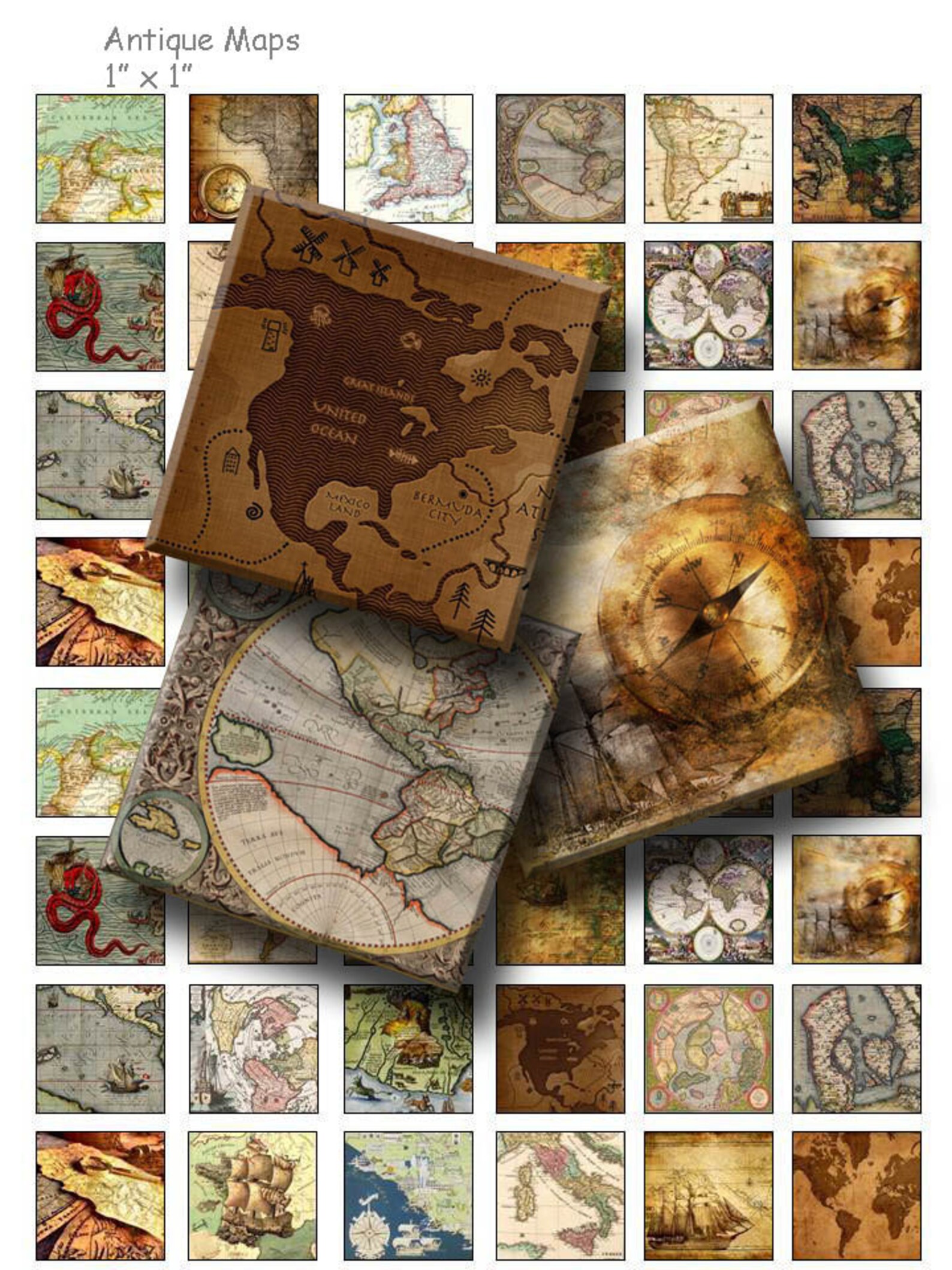 Antique Maps - Digital Collage Sheet - 1 Inch (1 X 1) - INSTANT ...