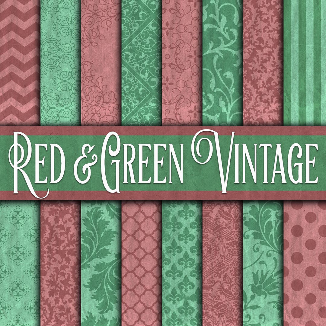 Vintage Red and Green Digital Paper Textures - Christmas Digital Paper ...