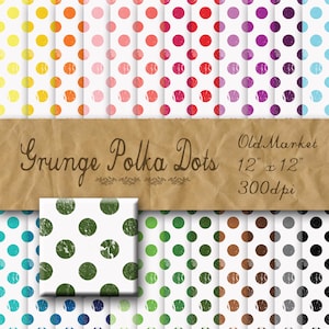 Grunge Polka Dots Digital Paper - Colorful Grunge Polka Dot Backgrounds ...