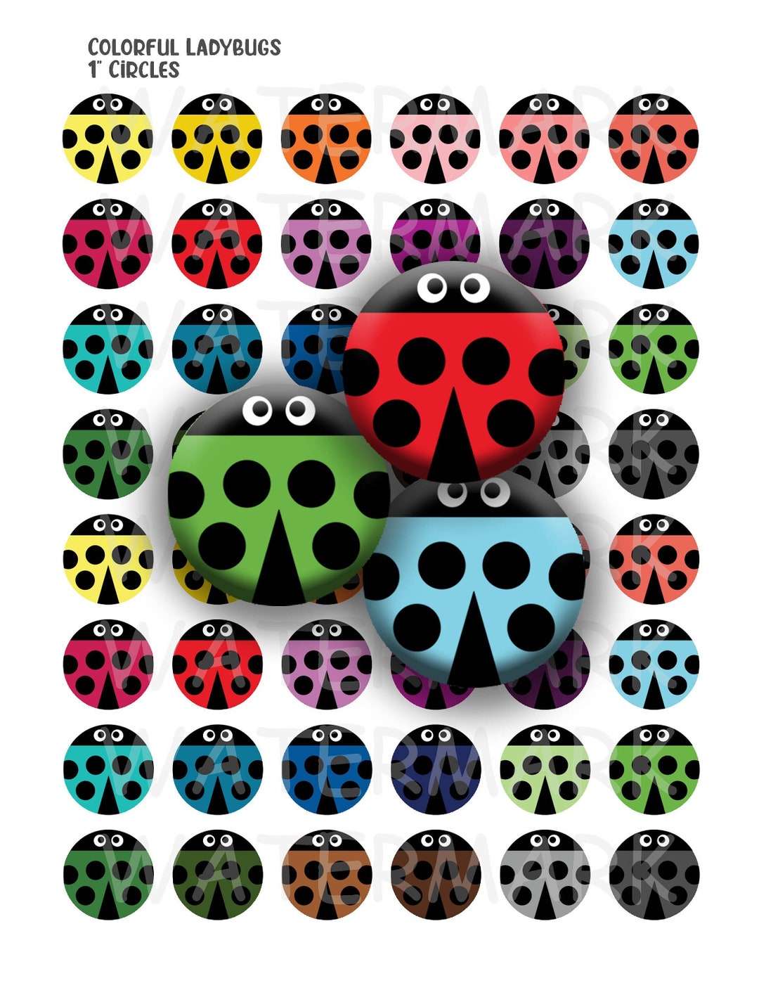 Colorful Ladybug Bottlecaps - Digital Collage Sheet - 1 Inch Round ...