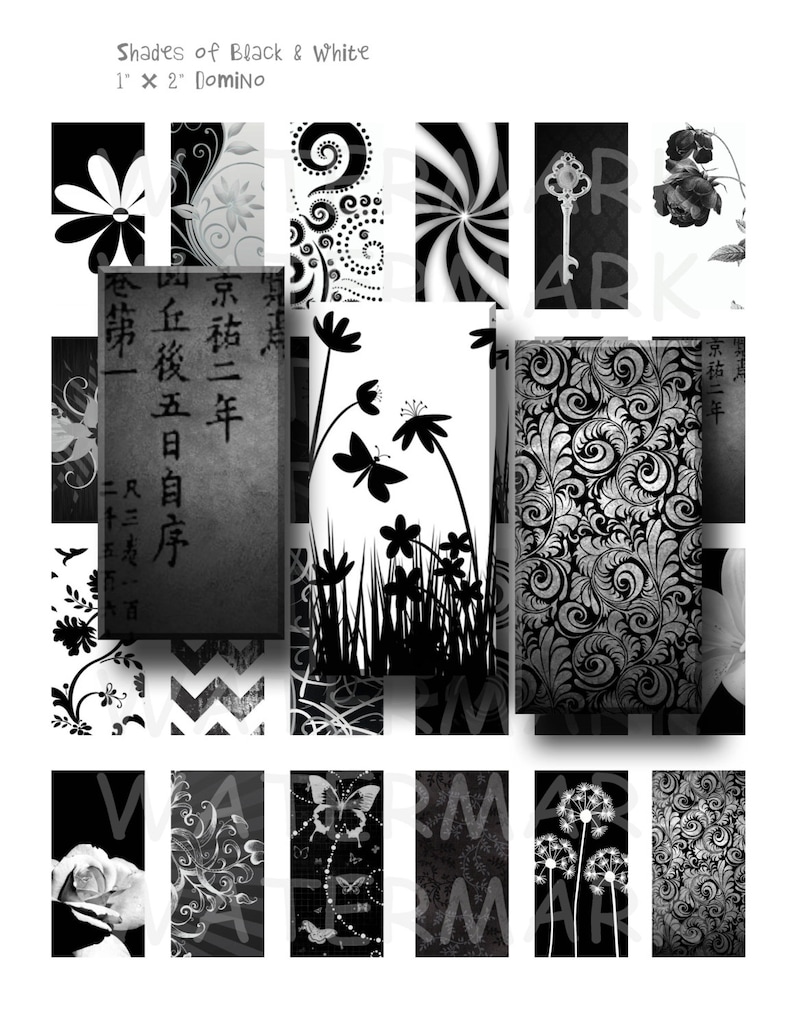 Shades of Black and White Digital Collage Sheet 1 X 2 Inch | Etsy