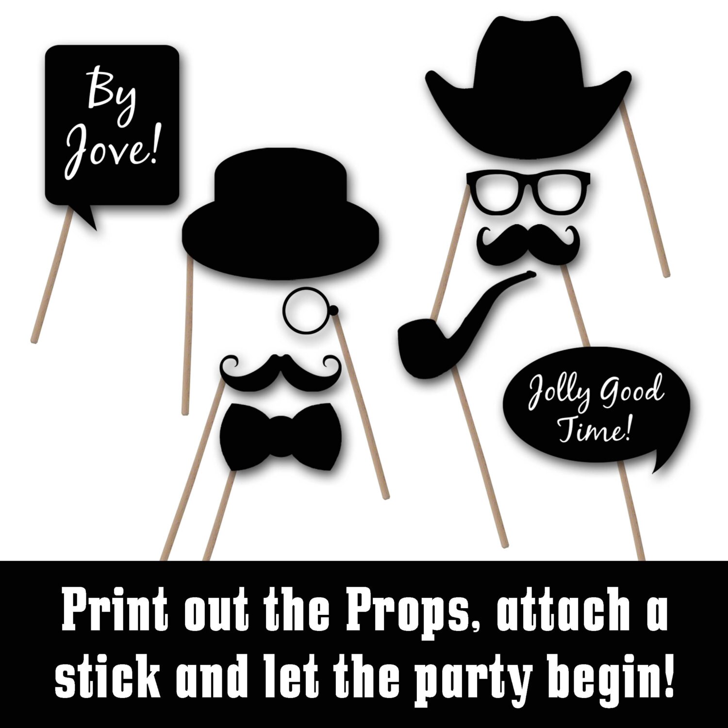 Black Mustaches, Hats and Glasses Photo Booth Props and Decorations ...