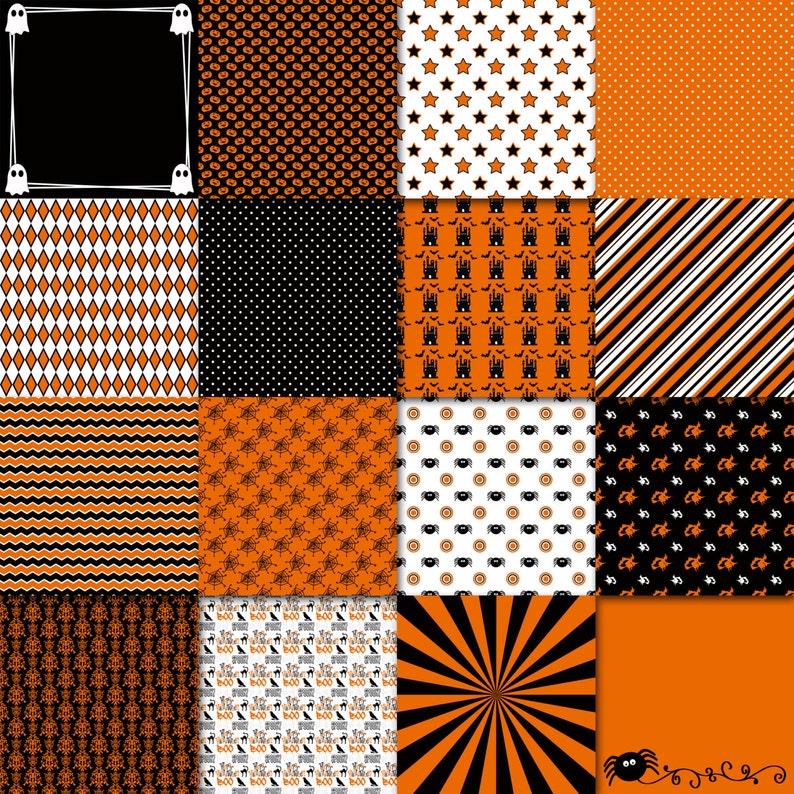 Halloween Digital Paper - Orange and Black Halloween Backgrounds - 16 ...