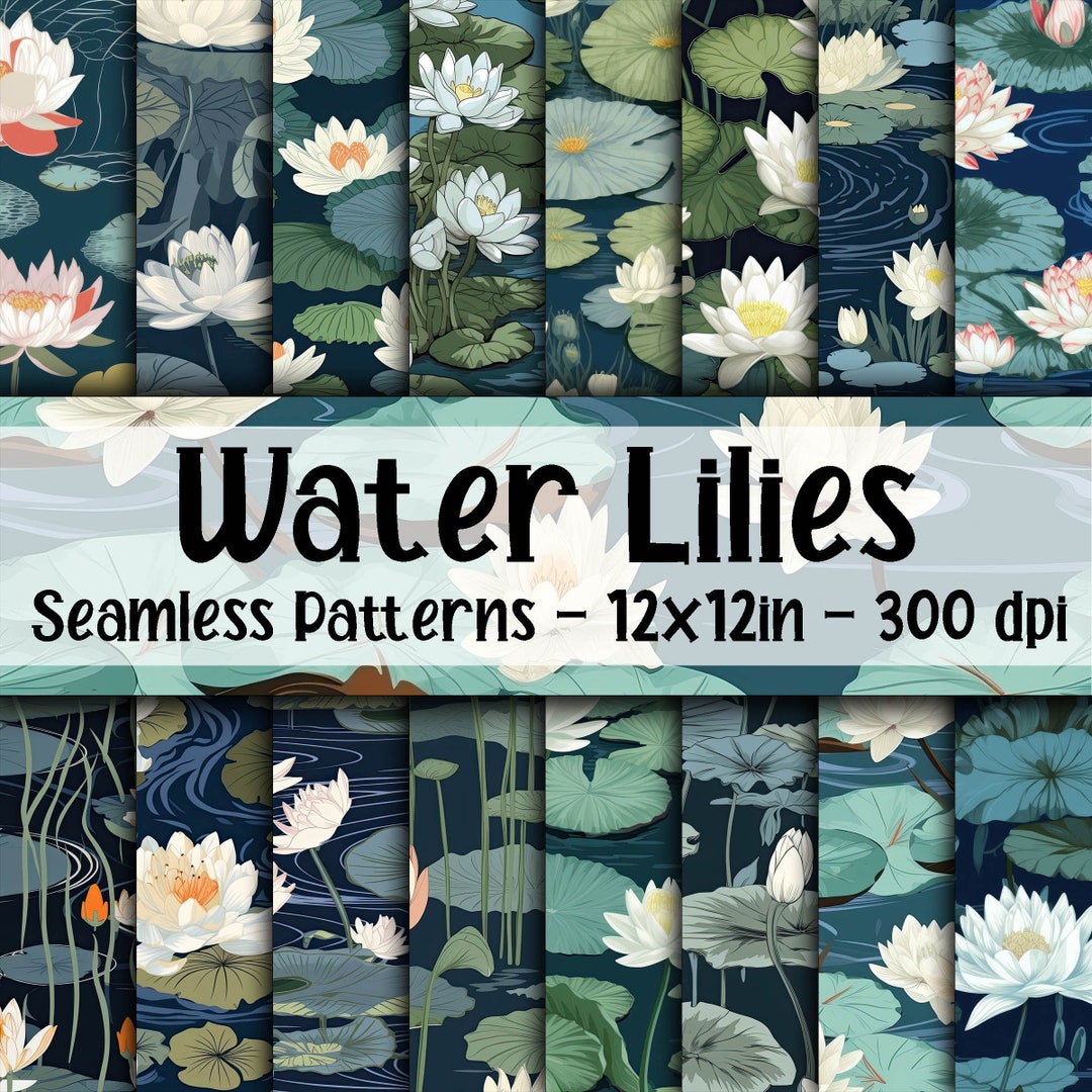 Water Lilies SEAMLESS Patterns - Water Lilies Digital Paper - 16 ...