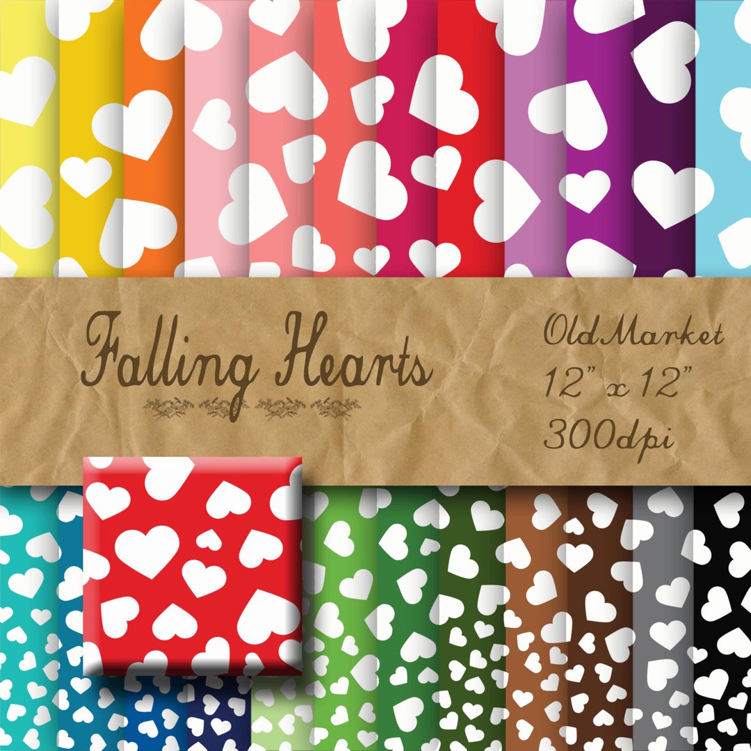 Falling Hearts Digital Paper - Colorful Heart Backgrounds - 24 Colors ...