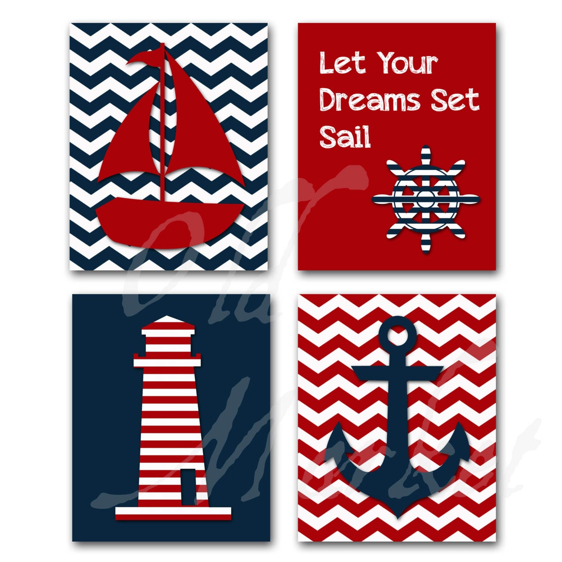Nautical Art Print Set Let Your Dreams Set Sail Printable - Etsy