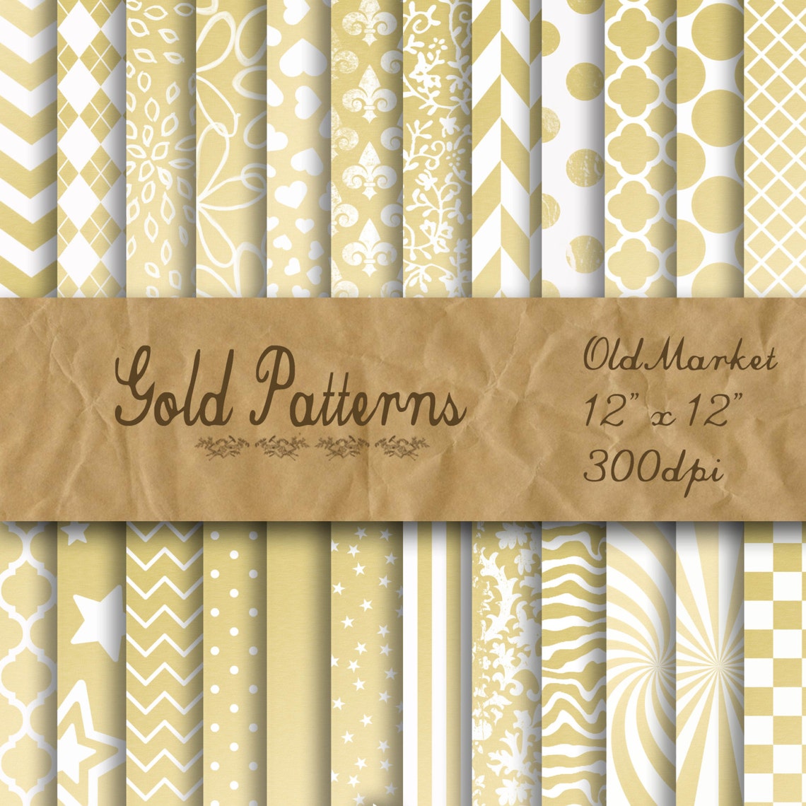 Gold Digital Paper Digital Paper Pack 24 Papers 12in X - Etsy