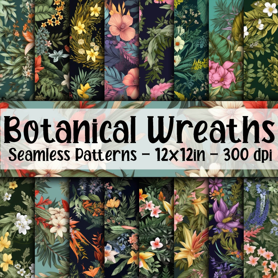 Botanical Wreaths SEAMLESS Patterns - Floral Digital Paper - 16 Designs ...
